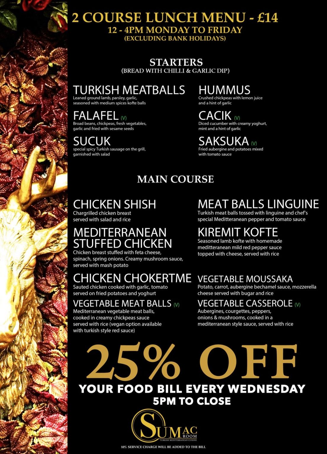 2 COURSE LUNCH MENU – Sumac Room – A Turkish Mediterranean Restaurant